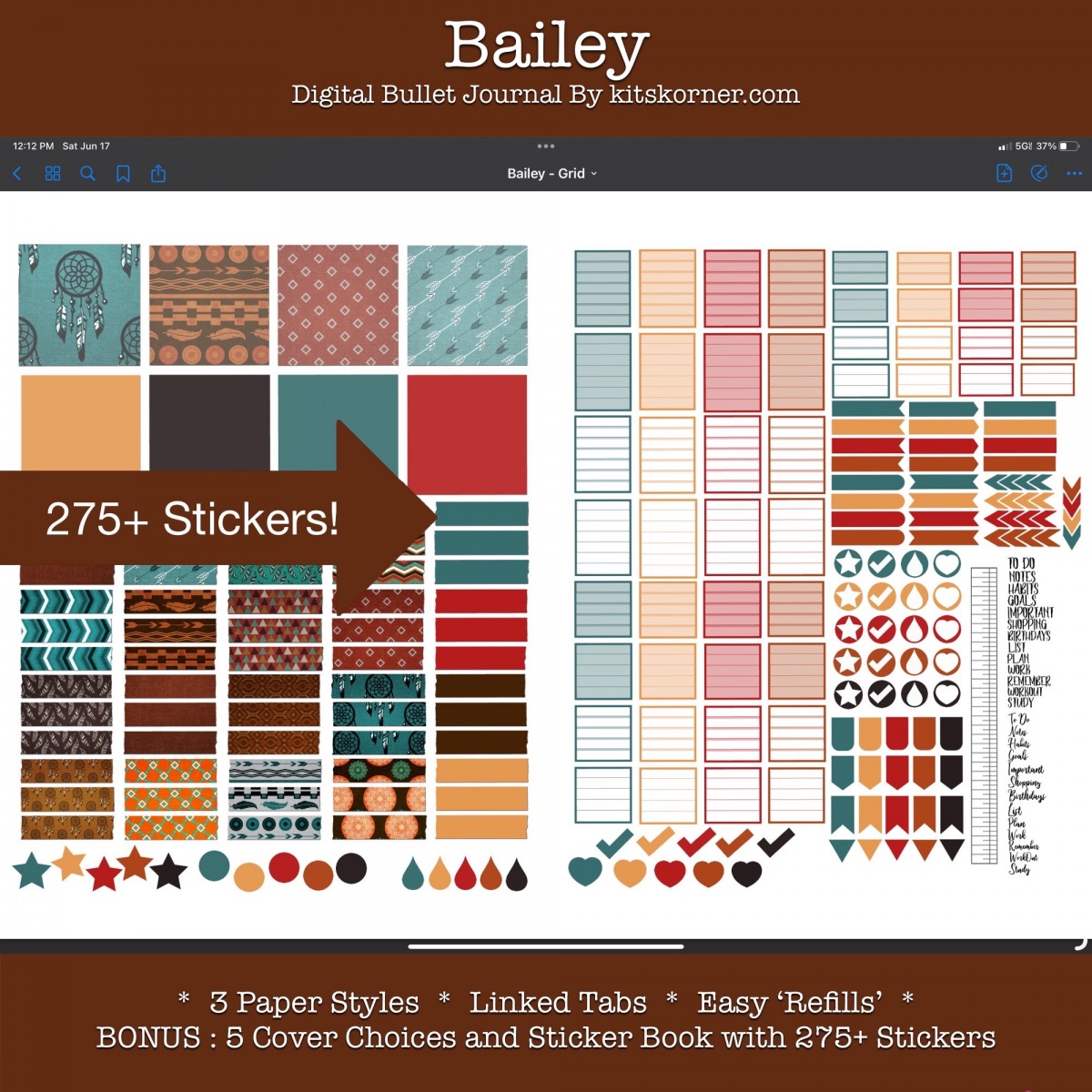 Bailey : Bohemian Digital Bullet Journal • kitskorner.com